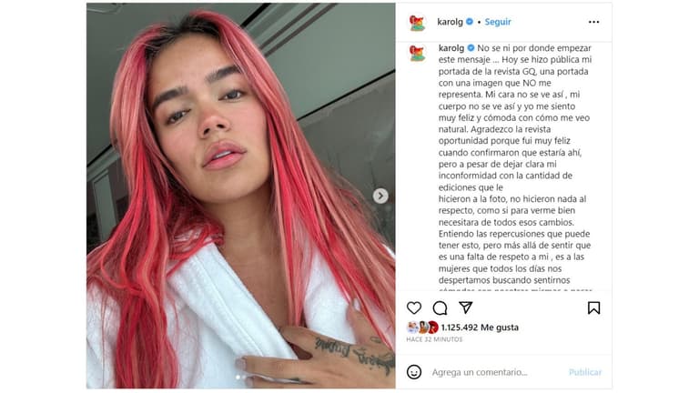 Karol G recibe apoyo tras lanzar reclamo a revista GQ por foto con ...