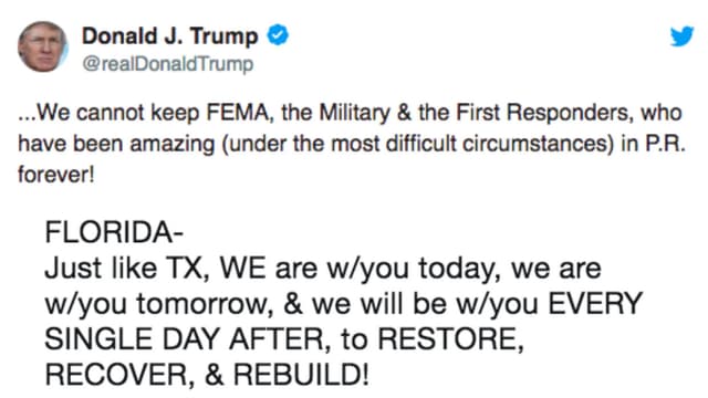 Los tuits de Trump no prometen la misma ayuda de emergencia ...