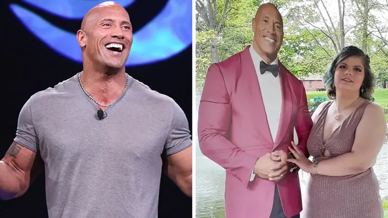 Una joven llevó a su graduación un póster de tamaño real de 'La Roca' y ...