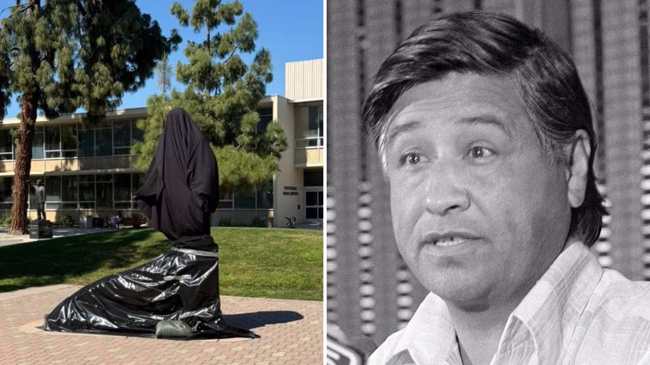 Estatua de César Chávez es cubierta en Fresno State tras acusaciones de ...