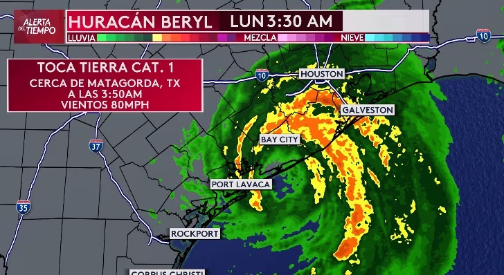 Huracán Beryl toca tierra en las costas del condado de Matagorda en ...