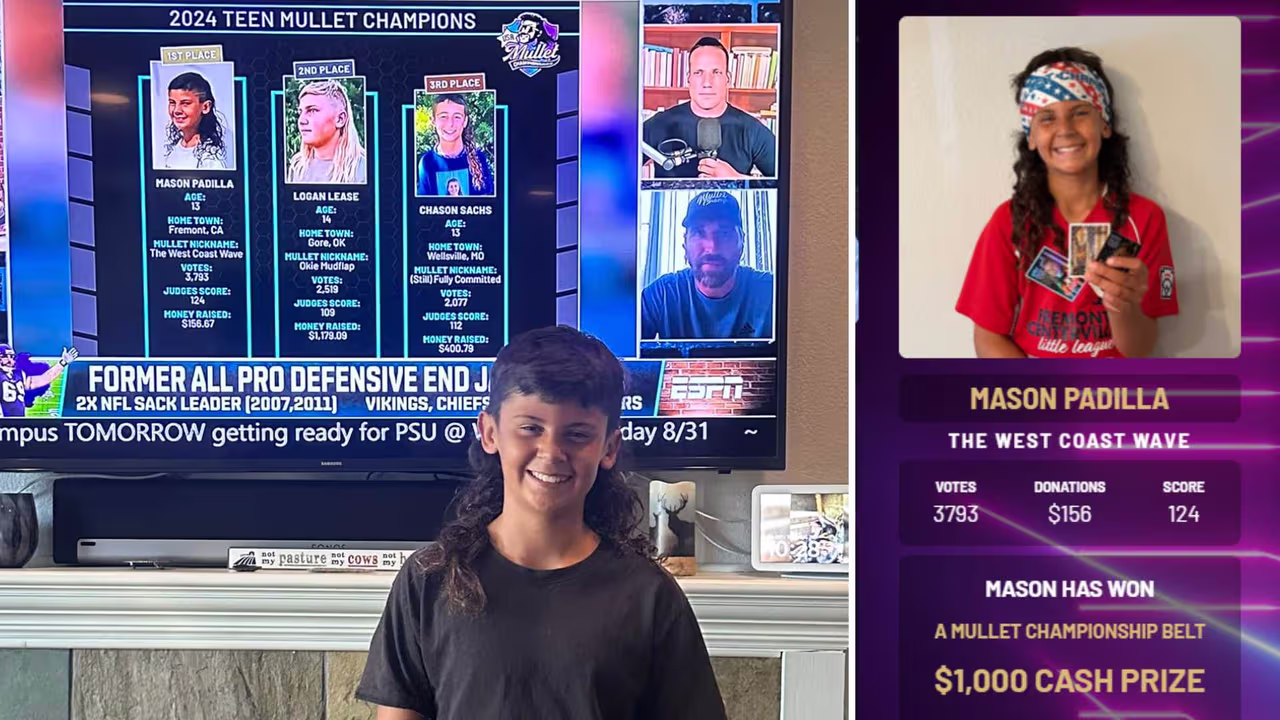 Mason Padilla gana el Campeonato USA Mullet 2024 y donará cabello a ...
