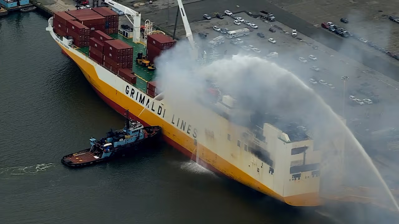El carguero que arde en el puerto de Newark podría hundirse antes de ...